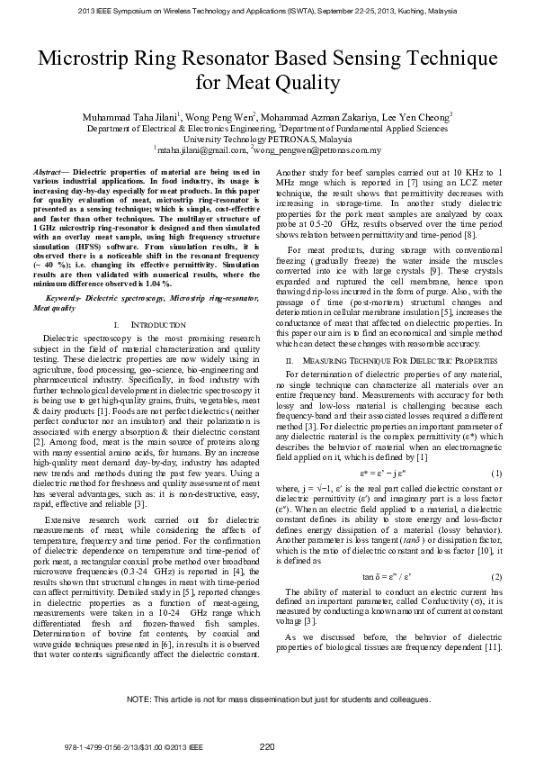 (PDF) Microstrip Ring Resonator Based Sensing Technique for Meat Quality
