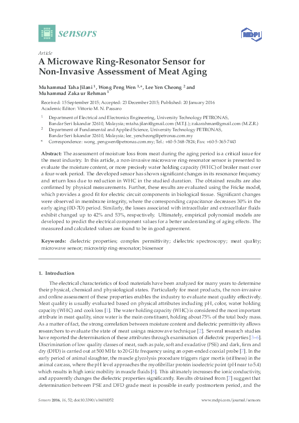 (PDF) A Microwave Ring-Resonator Sensor for Non-Invasive Assessment of ...