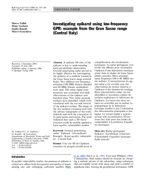 (PDF) Investigating epikarst using low-frequency GPR: example from the ...