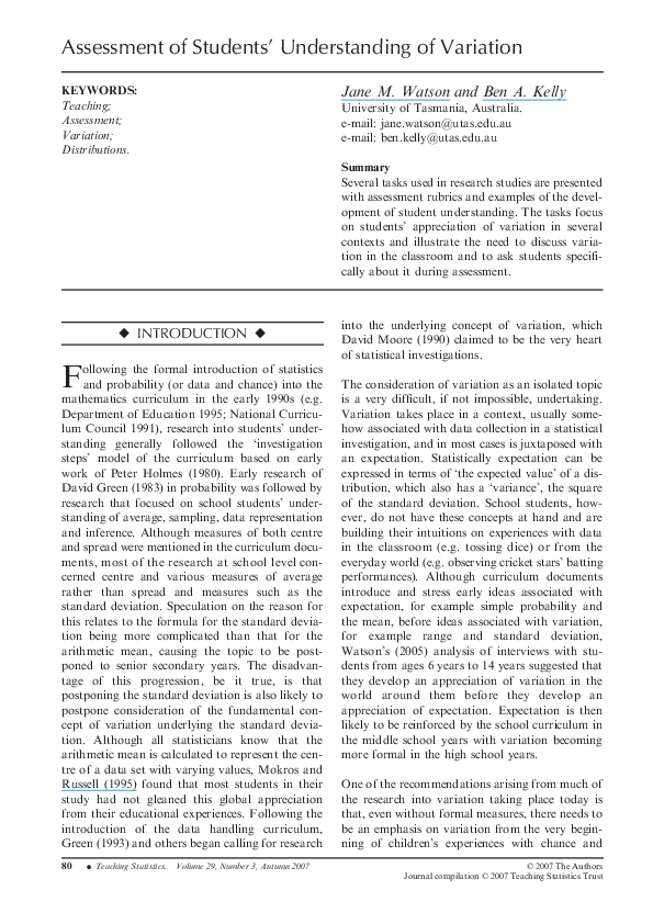 (PDF) Assessment of Students? Understanding of Variation