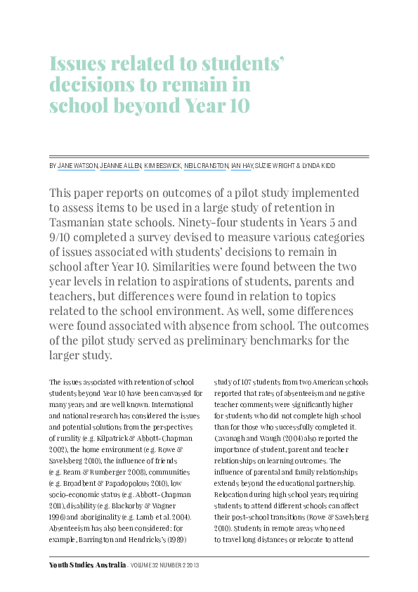 (PDF) Issues related to students' decisions to remain in school beyond ...