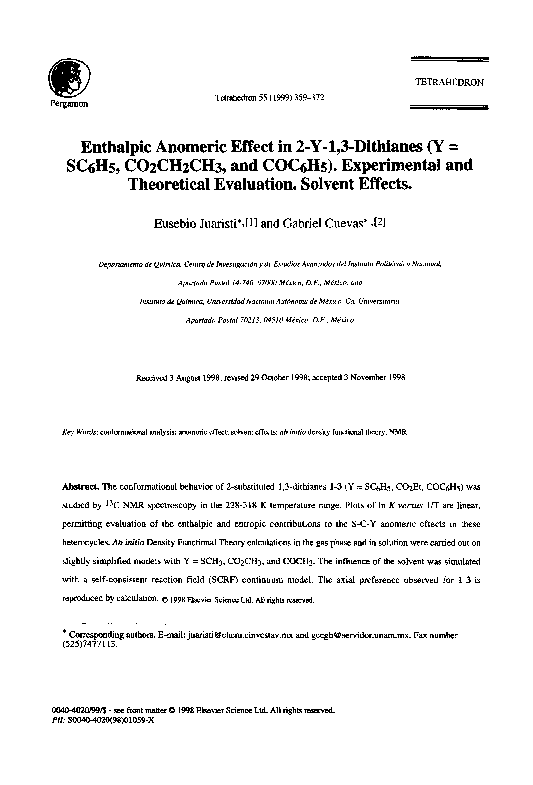 (PDF) Enthalpic Anomeric Effect in 2-Y-1,3-DITHIANES (Y = SC6H5 ...