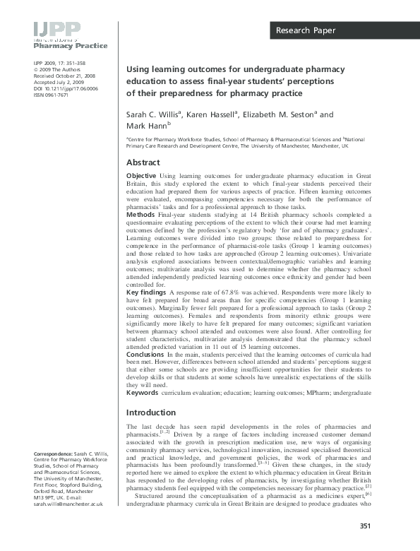 (PDF) Using learning outcomes for undergraduate pharmacy education to ...