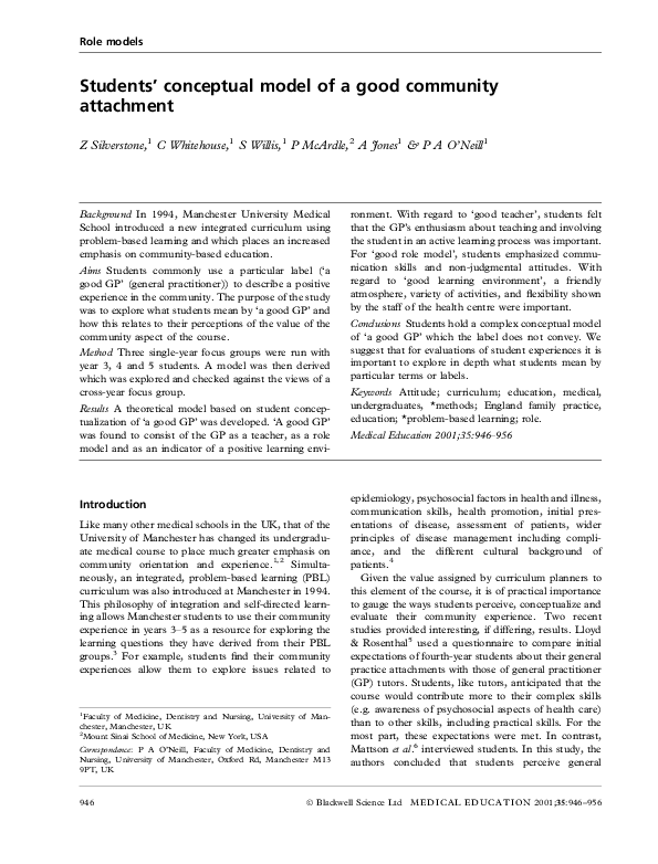 (PDF) Students’ conceptual model of a good community attachment