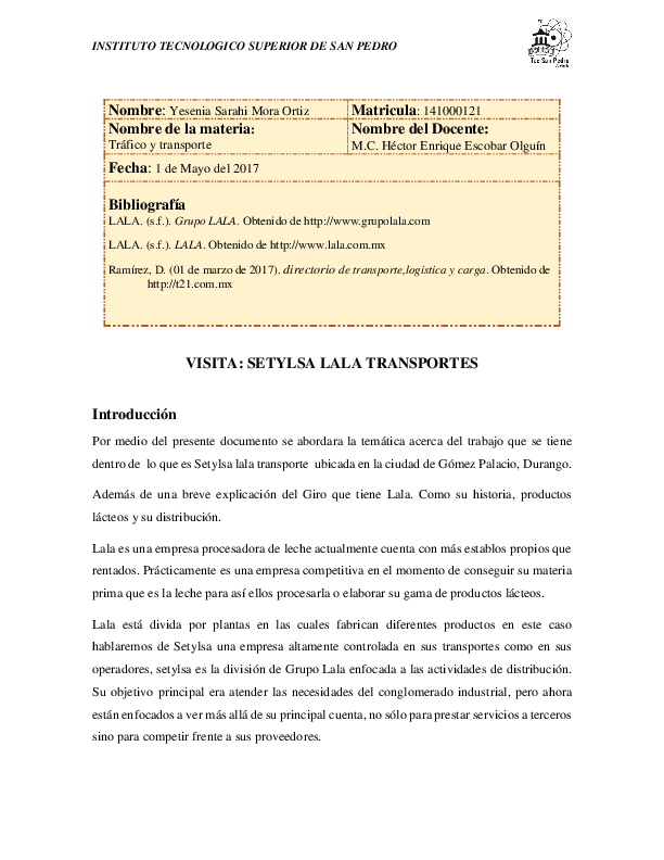 (PDF) VISITA: SETYLSA LALA TRANSPORTES