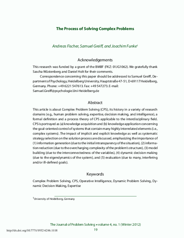 (PDF) The Process of Solving Complex Problems
