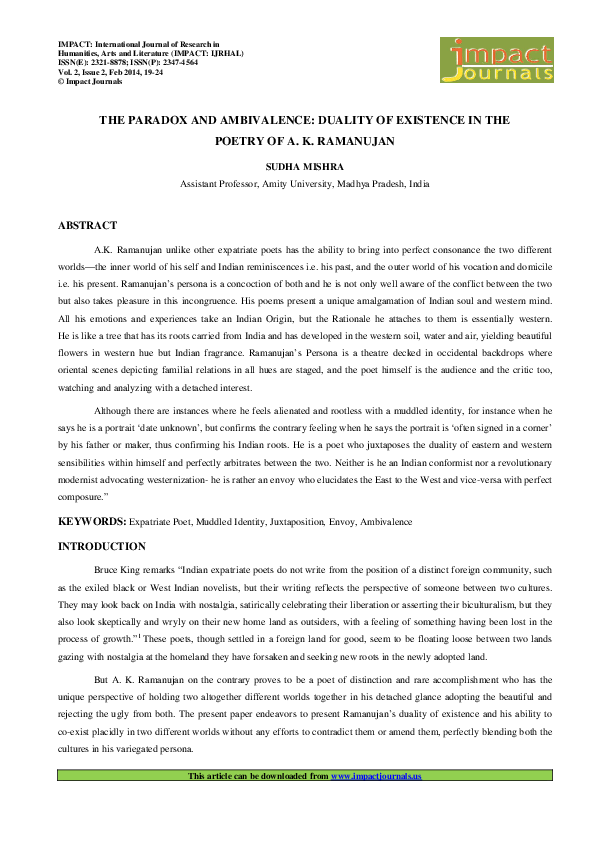 (PDF) THE PARADOX AND AMBIVALENCE: DUALITY OF EXISTENCE IN THE