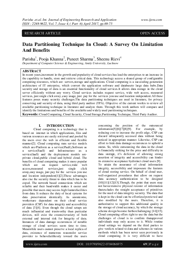 Pdf Data Partitioning Technique In Cloud A Survey On Limitation And