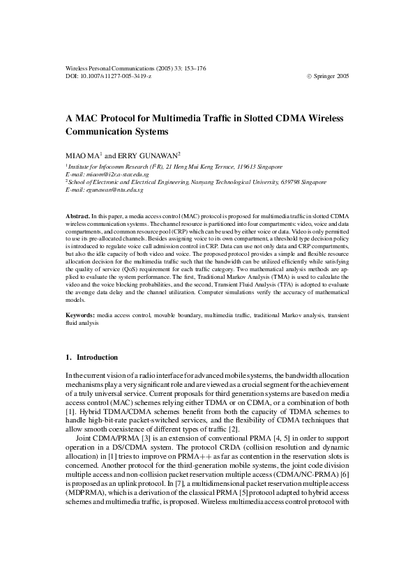 (PDF) A MAC Protocol for Multimedia Traffic in Slotted CDMA Wireless Communication Systems ...