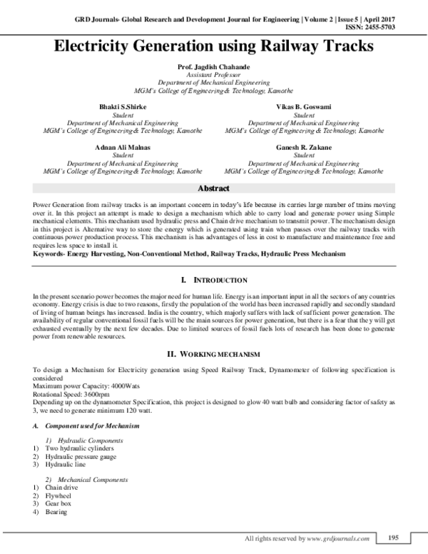 (PDF) Electricity Generation using Railway Tracks