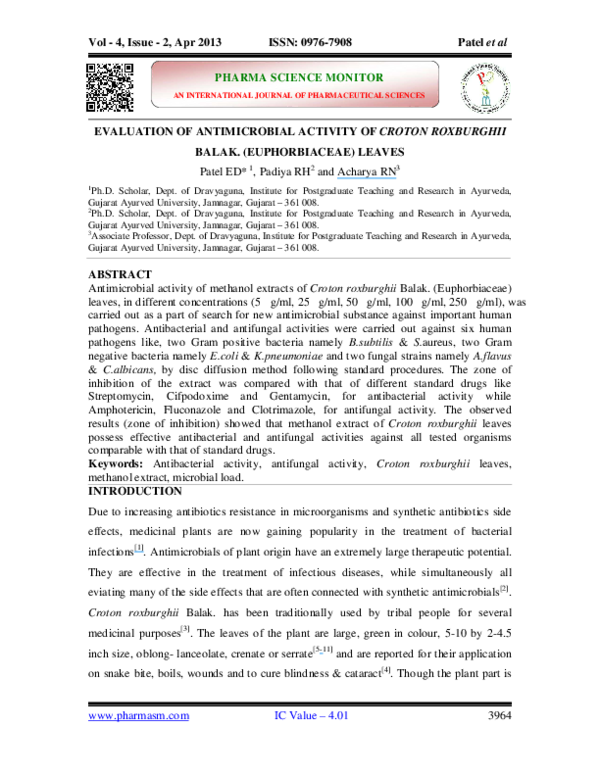 (PDF) Evaluation of Antimicrobial Activity of Croton Roxburghii Balak ...