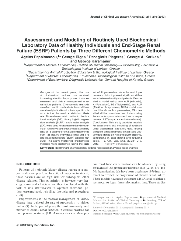 (PDF) Assessment and Modeling of Routinely Used Biochemical Laboratory ...