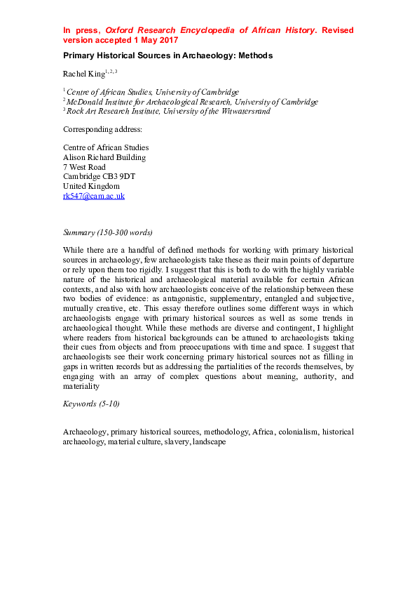 (DOC) Primary historical sources in archaeology: Methods