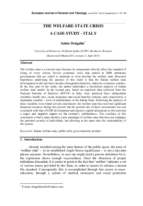 (PDF) THE WELFARE STATE CRISIS A CASE STUDY -ITALY