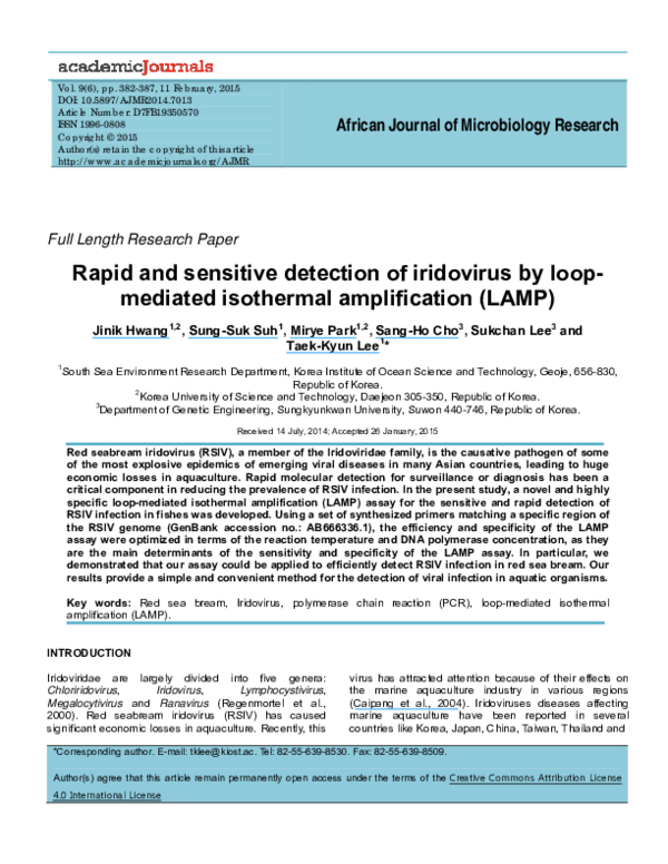 Pdf Development And Validation Of Rapid Colorimetric Reverse Transcription Loop Mediated