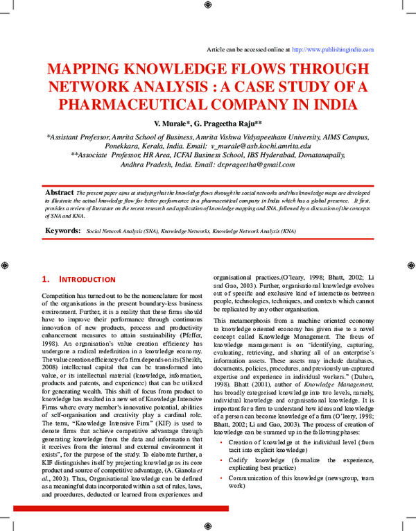 (PDF) Mapping Knowledge Flows through networK analysis : a Case study oF a pharMaCeutiCal ...