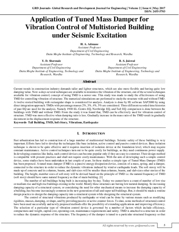 (PDF) Distributed Multiple Tuned Mass Dampers for Wind Vibration Response Control of High-Rise ...