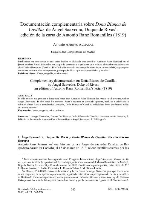 (PDF) Documentación complementaria sobre "Doña Blanca de Castilla", de Ángel Saavedra, Duque de ...