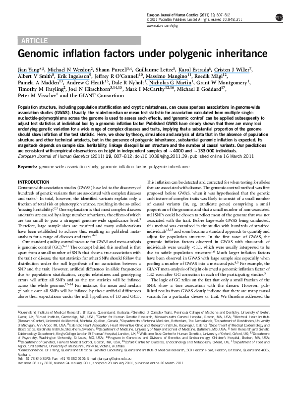 (PDF) Genomic inflation factors under polygenic inheritance