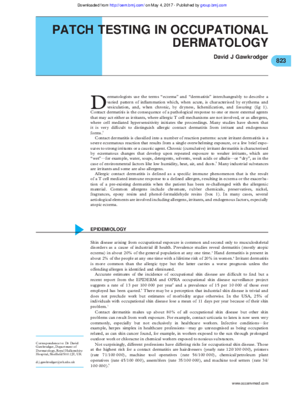 (PDF) Patch testing in occupational dermatology