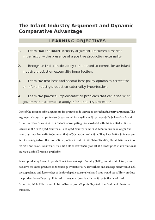 (DOC) The Infant Industry Argument and Dynamic Comparative Advantage ...