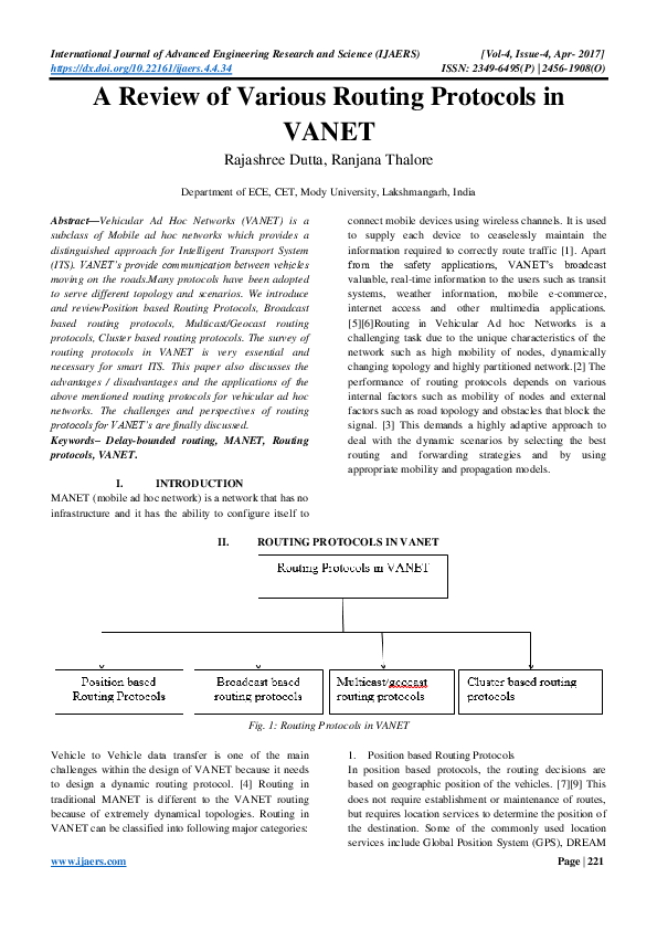 Pdf A Review Of Various Routing Protocols In Vanet