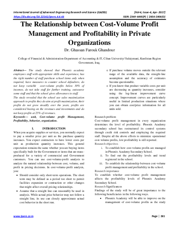 (PDF) The Relationship between Cost-Volume Profit Management and ...