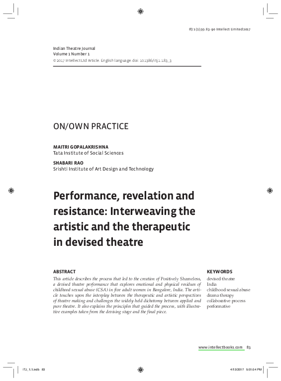 (PDF) Performance, revelation and resistance: Interweaving the artistic ...