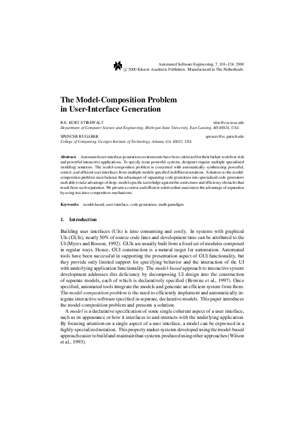 Pdf The Model Composition Problem In User Interface Generation