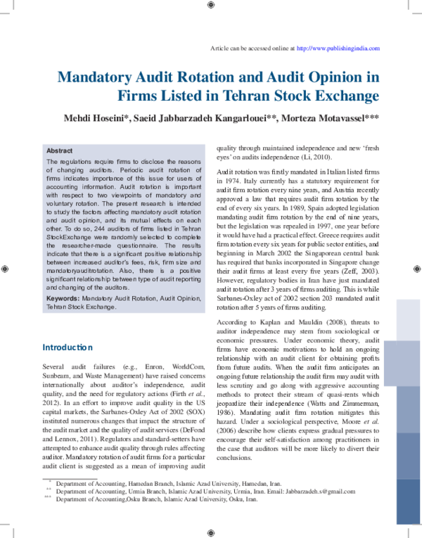 (PDF) Mandatory Audit Rotation and Audit Opinion in Firms Listed in ...