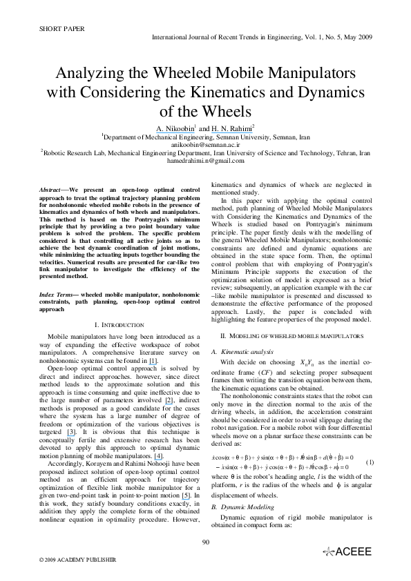 Pdf Analyzing The Wheeled Mobile Manipulators With Considering The Kinematics And Dynamics Of
