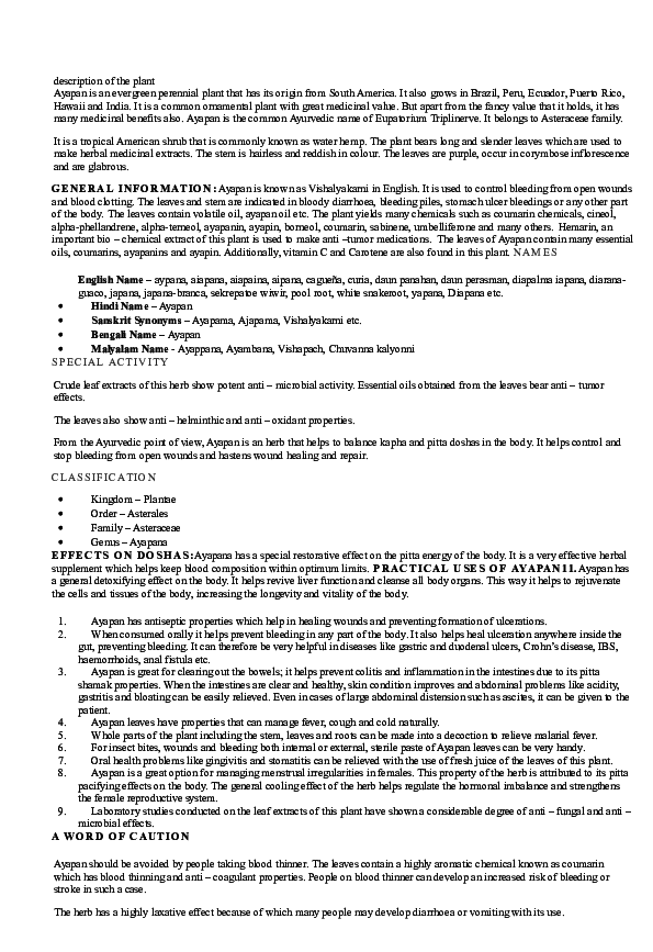 (DOC) Description of the plant