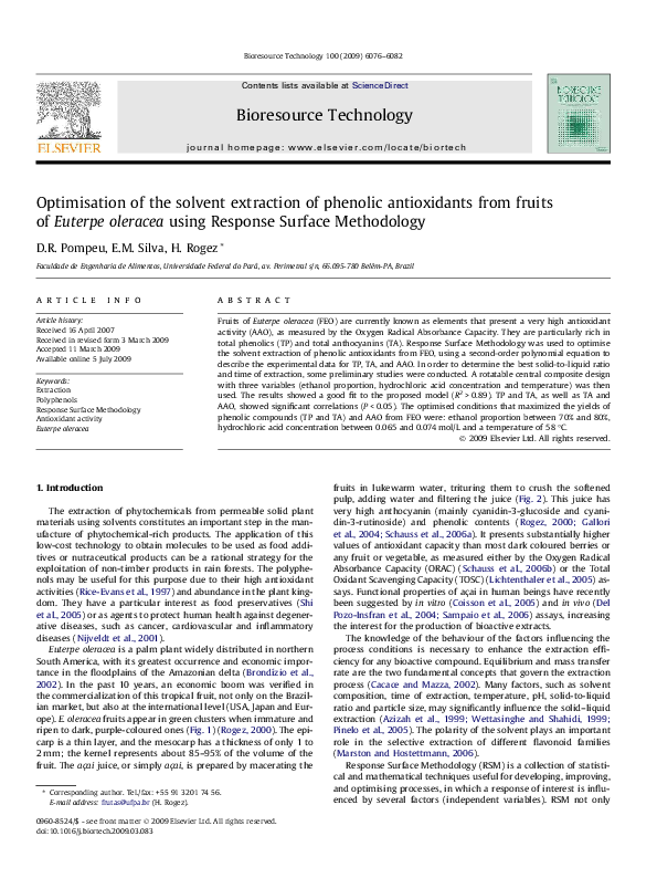 (PDF) Optimisation of the solvent extraction of phenolic antioxidants from fruits of Euterpe ...