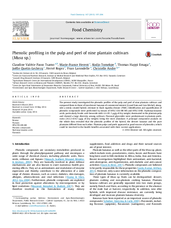 (PDF) Phenolic profiling in the pulp and peel of nine plantain cultivars (Musa sp.)