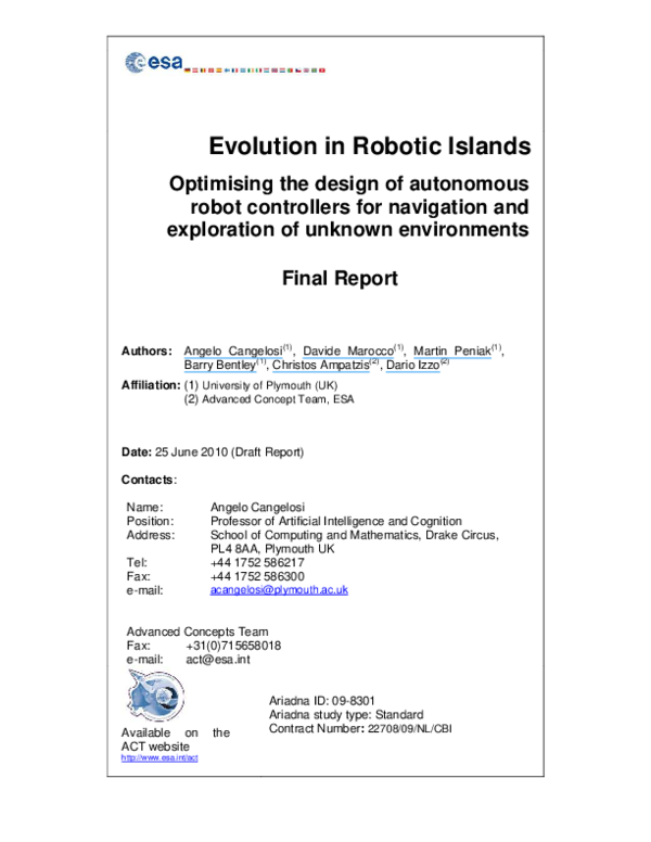 (PDF) Evolution in robotic islands - optimising the design of autonomous robot controllers for ...