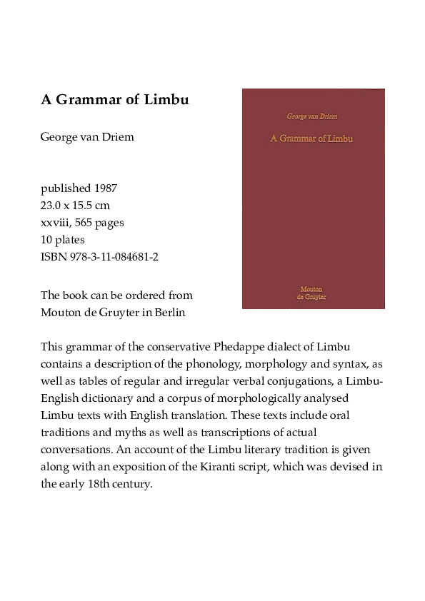 (PDF) A Grammar of Limbu | George van Driem - Academia.edu