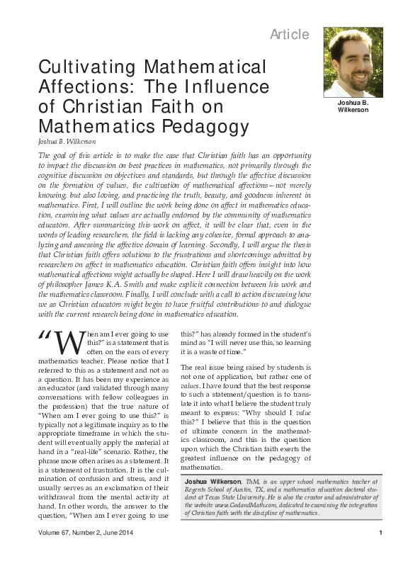 (PDF) Cultivating Mathematical Affections: The Influence of Christian ...