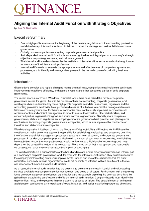 (PDF) Aligning the Internal Audit Function with Strategic Objectives ...