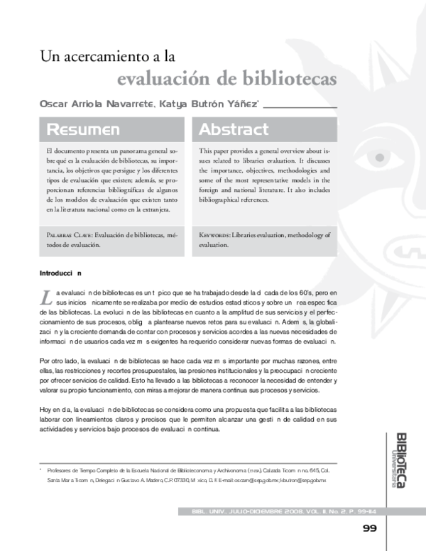 (PDF) Un acercamiento a la evaluacion de bibliotecas