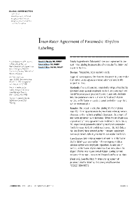 (PDF) Inter-rater agreement of paramedic rhythm labeling