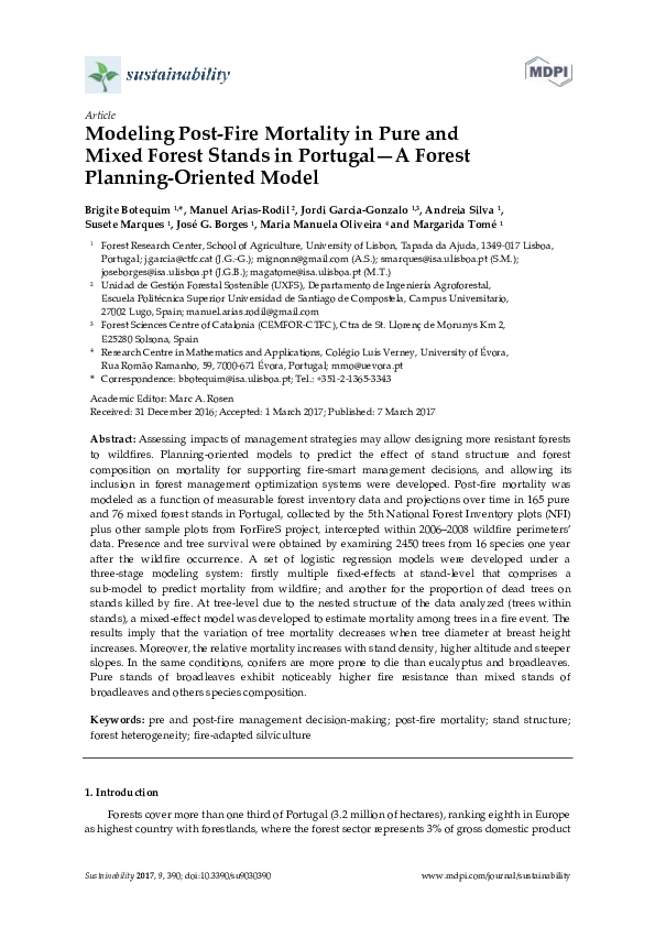 (PDF) Modeling Post-Fire Mortality in Pure and Mixed Forest Stands in Portugal—A Forest Planning ...