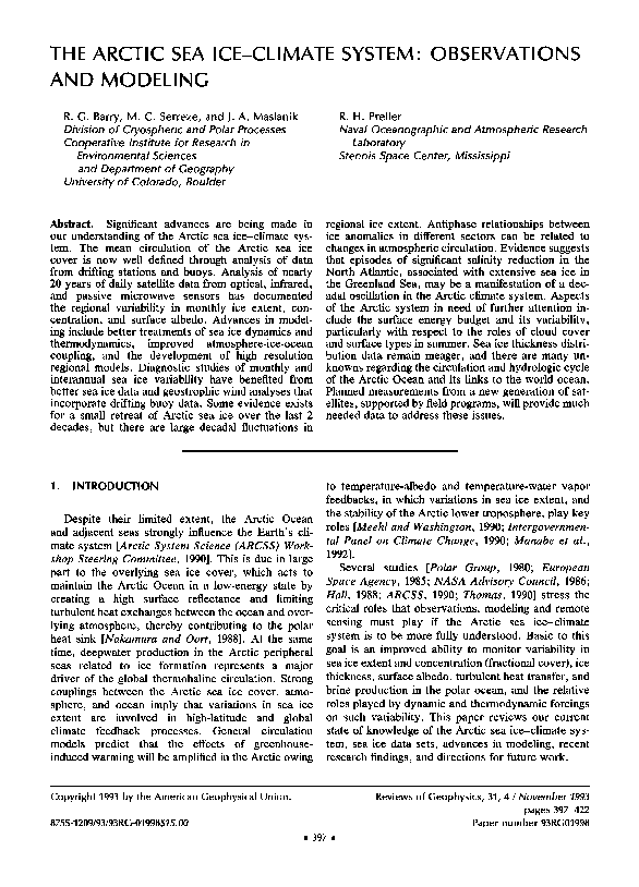 (PDF) The Arctic Sea Ice-Climate System: Observations and modeling