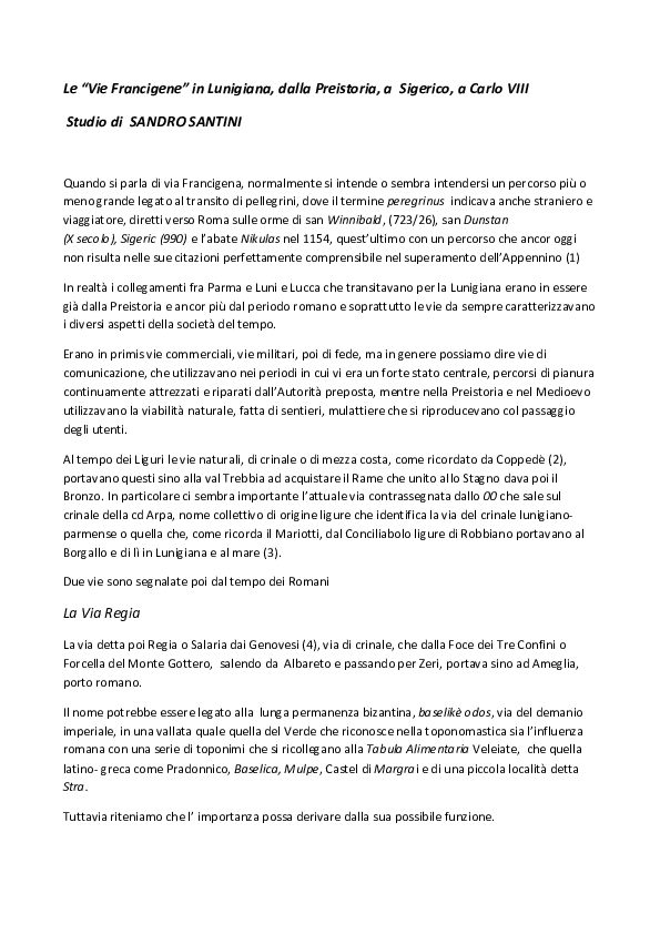 (PDF) Le " Vie Francigene " in Lunigiana, dalla Preistoria, a Sigerico ...
