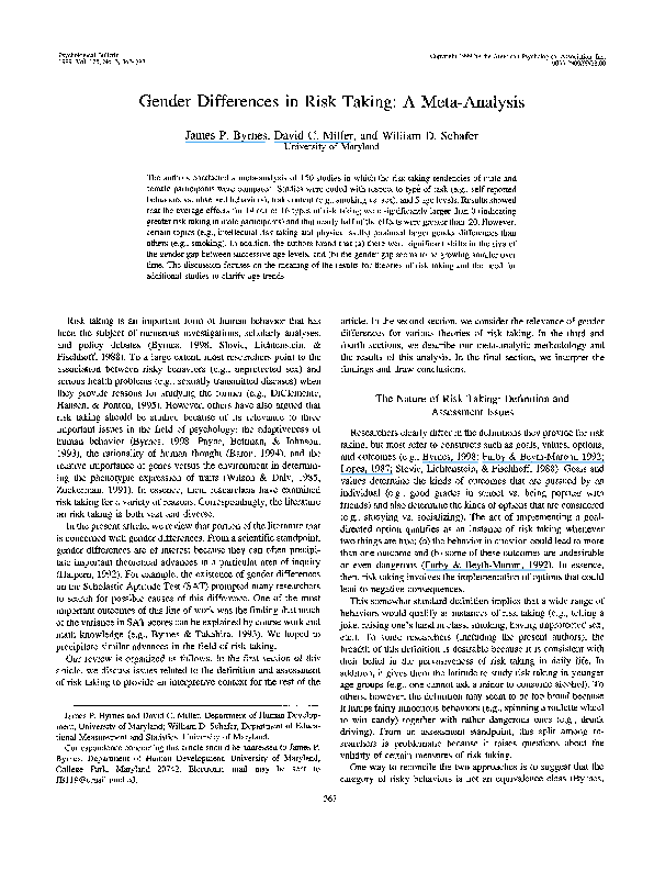 Pdf Gender Differences In Risk Taking A Meta Analysis