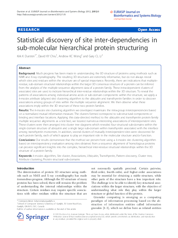 (PDF) Statistical discovery of site inter-dependencies in sub-molecular hierarchical protein ...