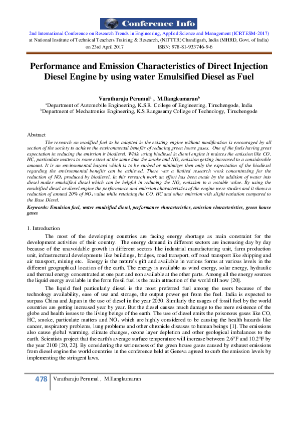 (PDF) Performance and Emission Characteristics of Direct Injection ...