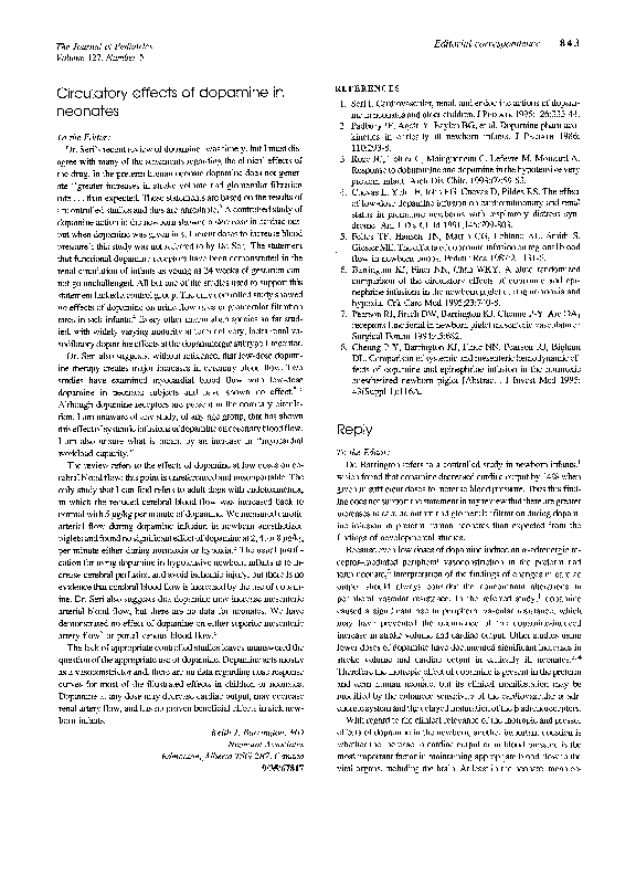(PDF) Circulatory effects of dopamine in neonates | Keith Barrington ...