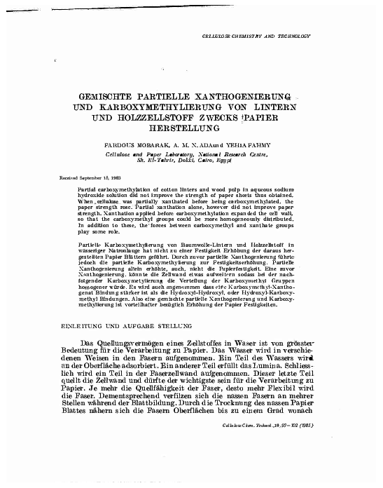 (PDF) MIXED PARTIAL XANTHATION AND CARBOXYMETHYLATION OF COTTON LINTERS ...