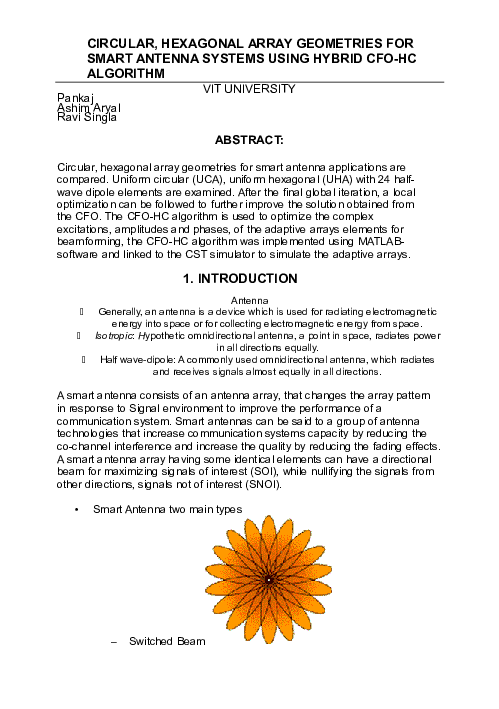 Doc Circular Hexagonal Array Geometries For Smart Antenna Systems Using Hybrid Cfo Hc Algorithm