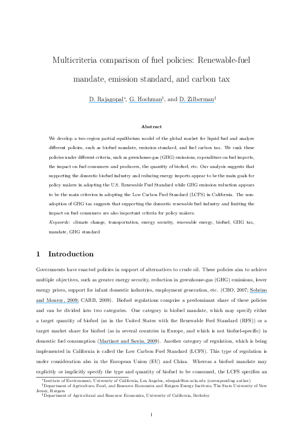 (PDF) Multi-criteria comparison of fuel policies: Renewable fuel ...